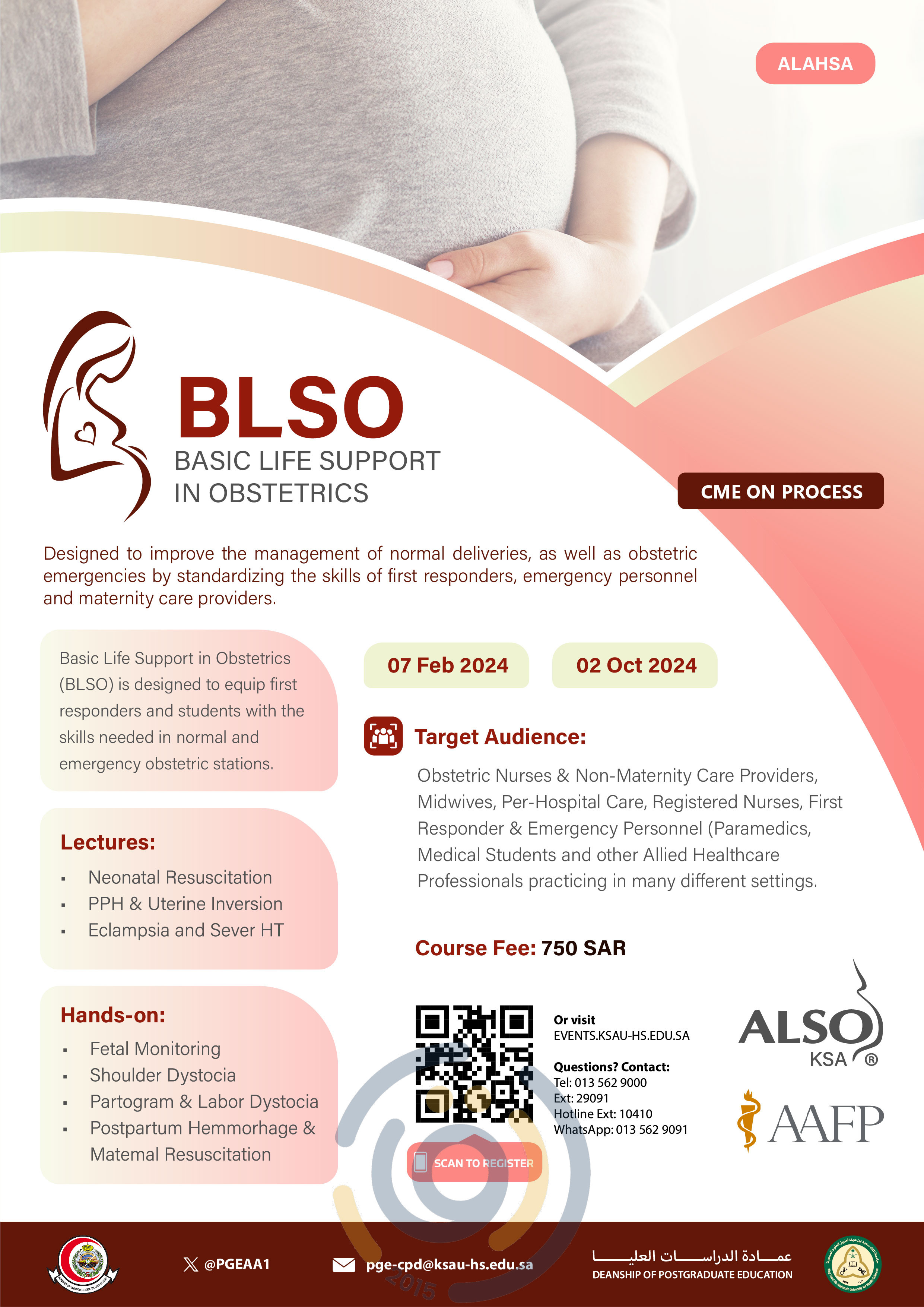 📢 مواعيد Basic Life Support in Obstetrics (BLSO)🏢الأحساء - منصة ارتقاء